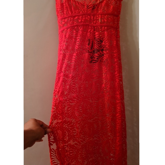 Dresses | Plt Red Lace Extreme Split Maxi Dress Nwt | Poshmark